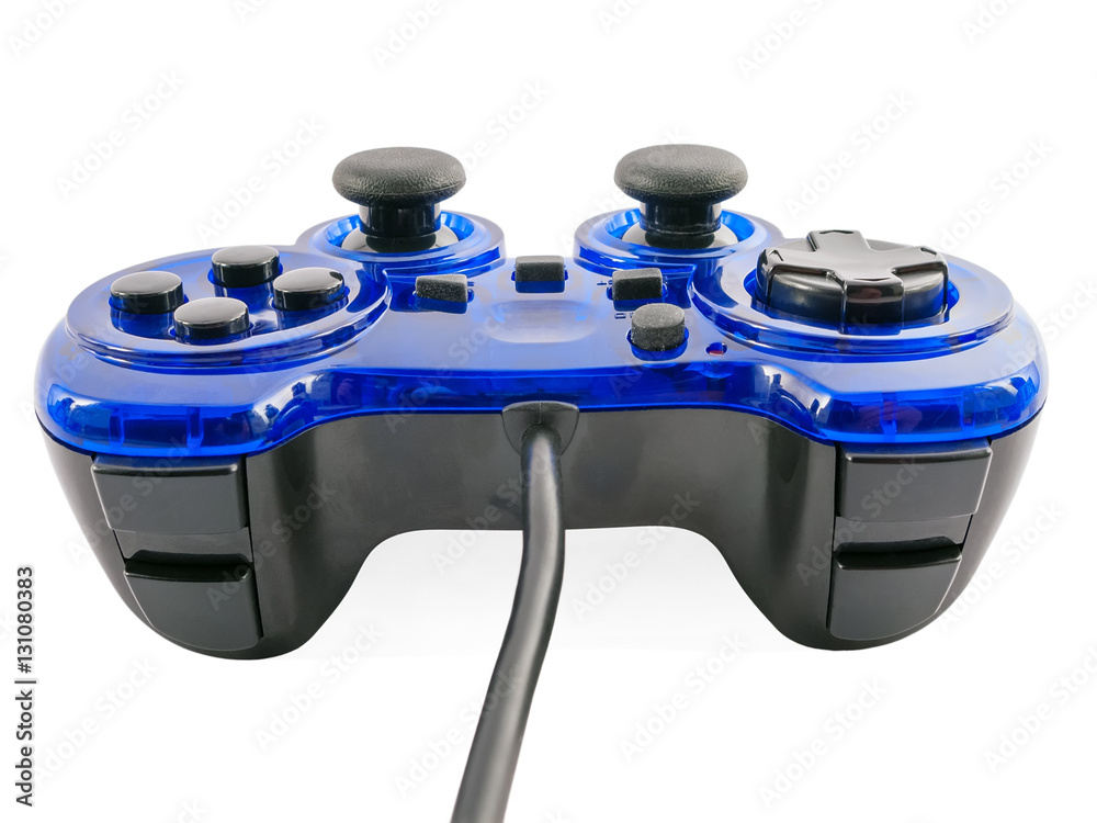 blue video game controller detail for console gaming isolated on white ...