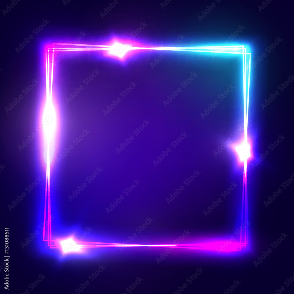 Neon sign. Square frame with glowing and light. Electric bright 3d ...