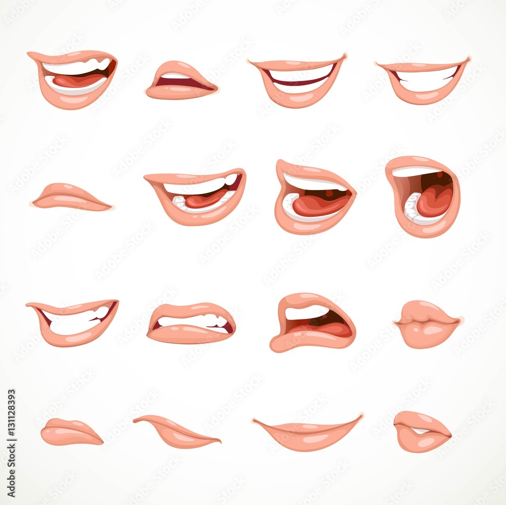 Female's mouth to express different emotional states objects iso Stock ...