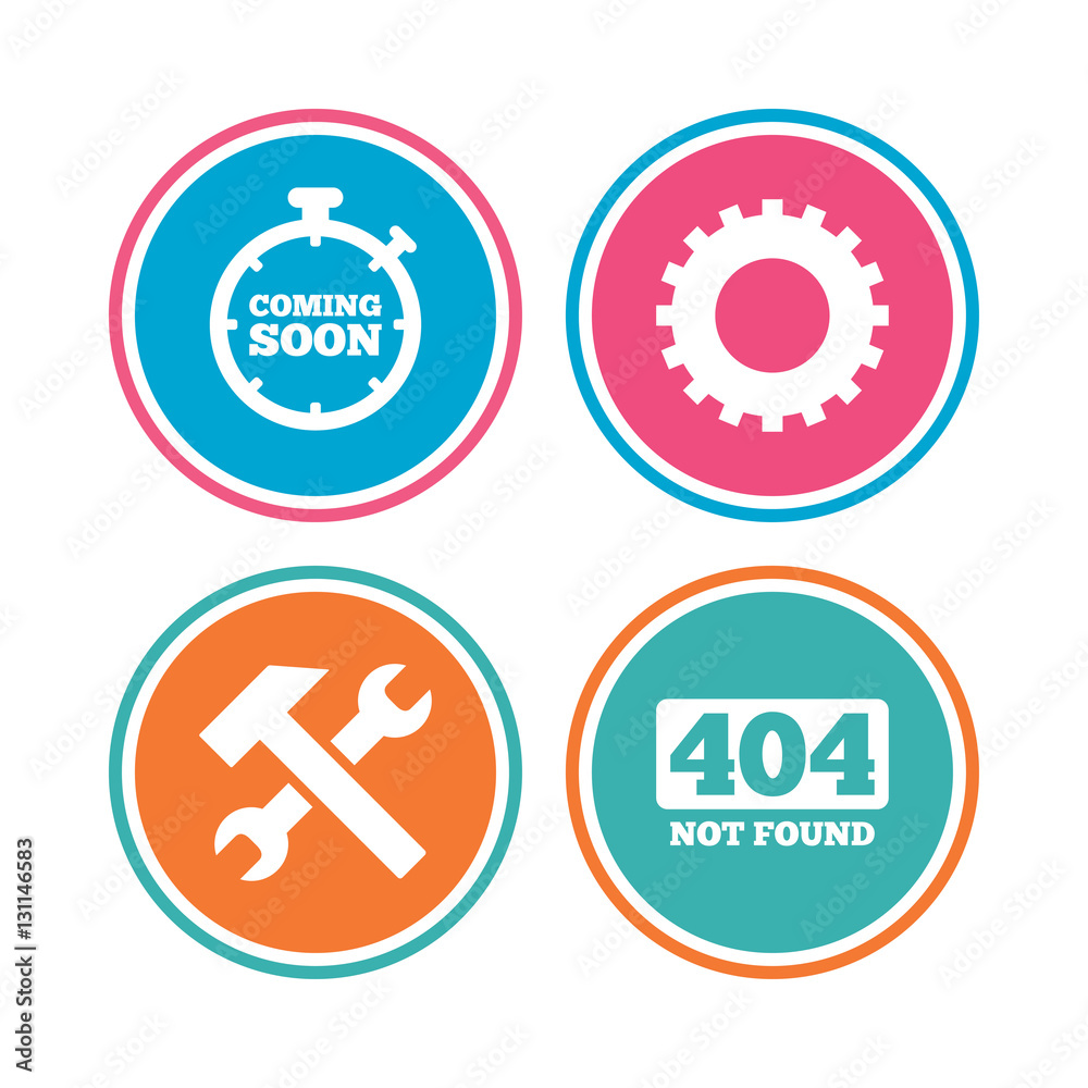 Coming soon icon. Repair service tool and gear. の Stock ベクター | Adobe Stock