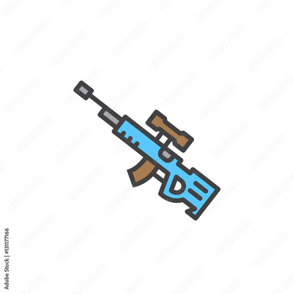 Sniper rifle line icon, filled outline vector sign, linear colorful ...
