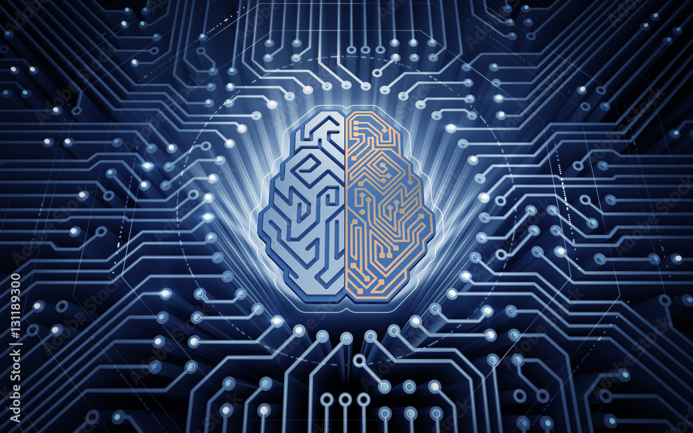 Ilustração Cybernetic Brain. Electronic chip in form of human brain in ...