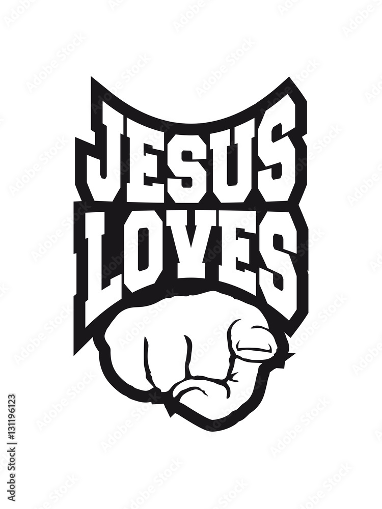 Stockillustratie Logo jesus loves you you love you finger show hand ...