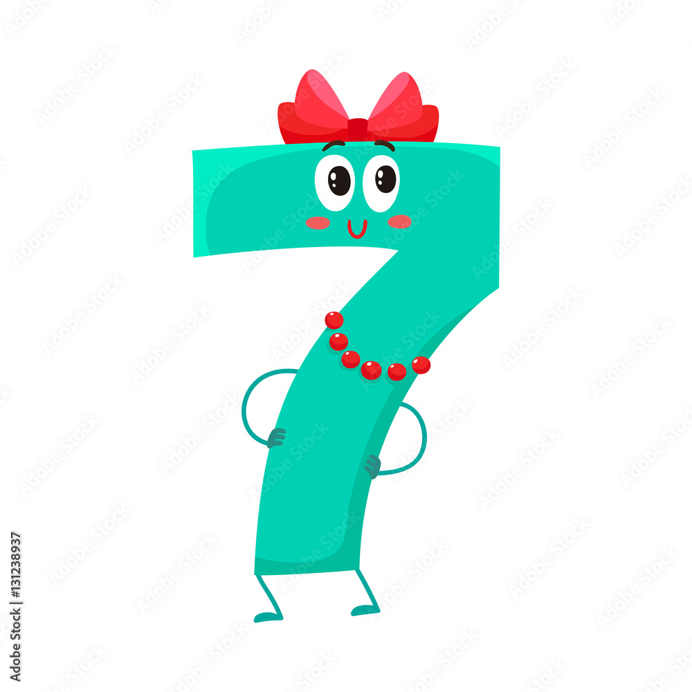 Cute and funny colorful 7 number characters, cartoon vector ...