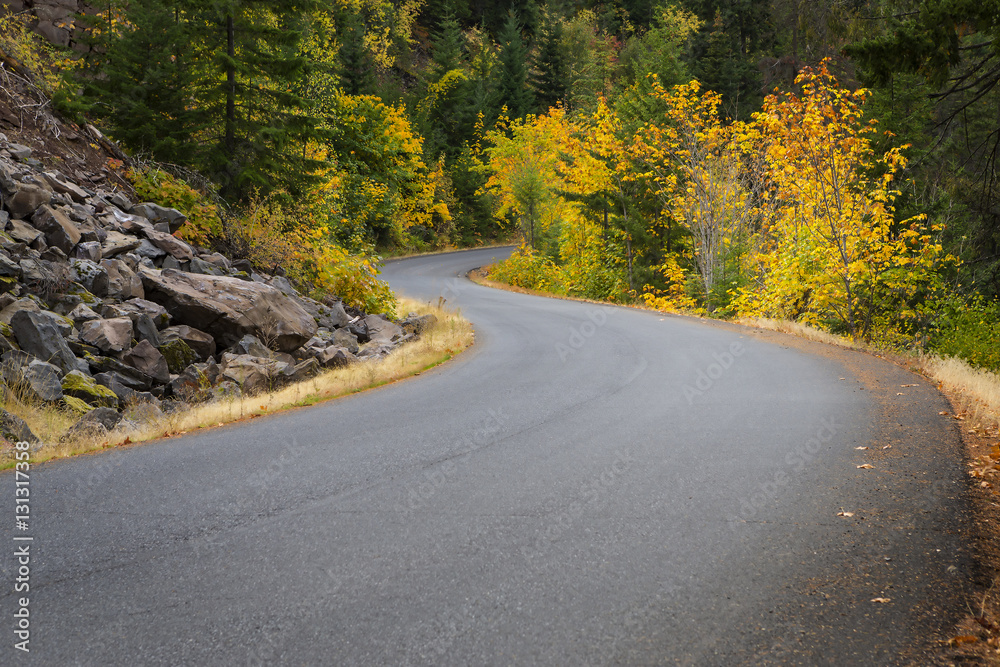 Winding Road with trees in fall color. Stock Photo | Adobe Stock