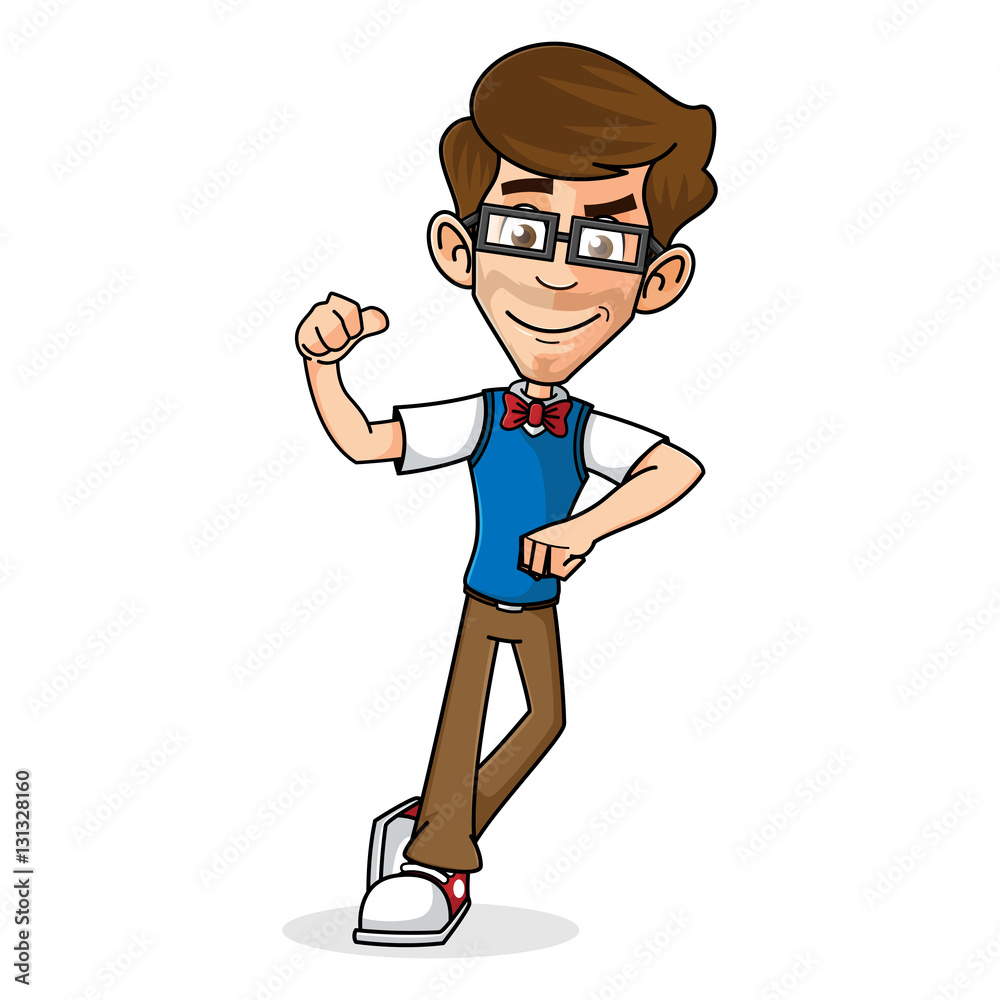 Nerd Guy Leaning and Giving Thumb Up Stock Vector | Adobe Stock
