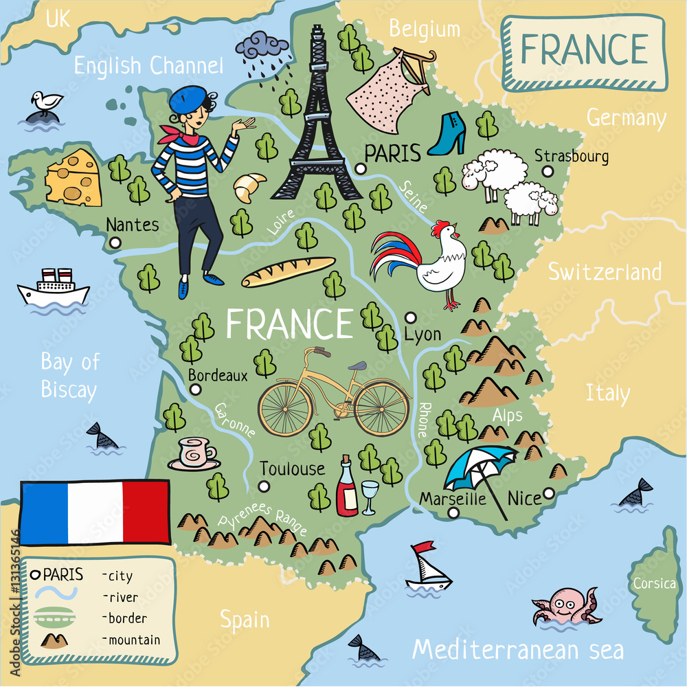 cartoon map of france Stock Vector | Adobe Stock