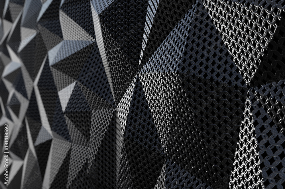 Metallic chain armor abstract geometric polygonal background. 3D ...