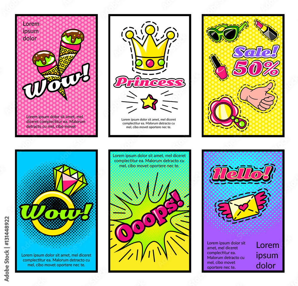 For Girls Comic Style Posters Set Stock Vector | Adobe Stock