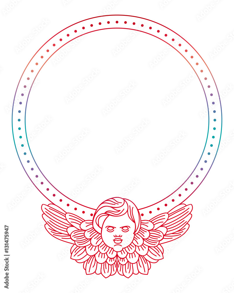 Gradient round frame with angel in vintage style. Custom element for ...