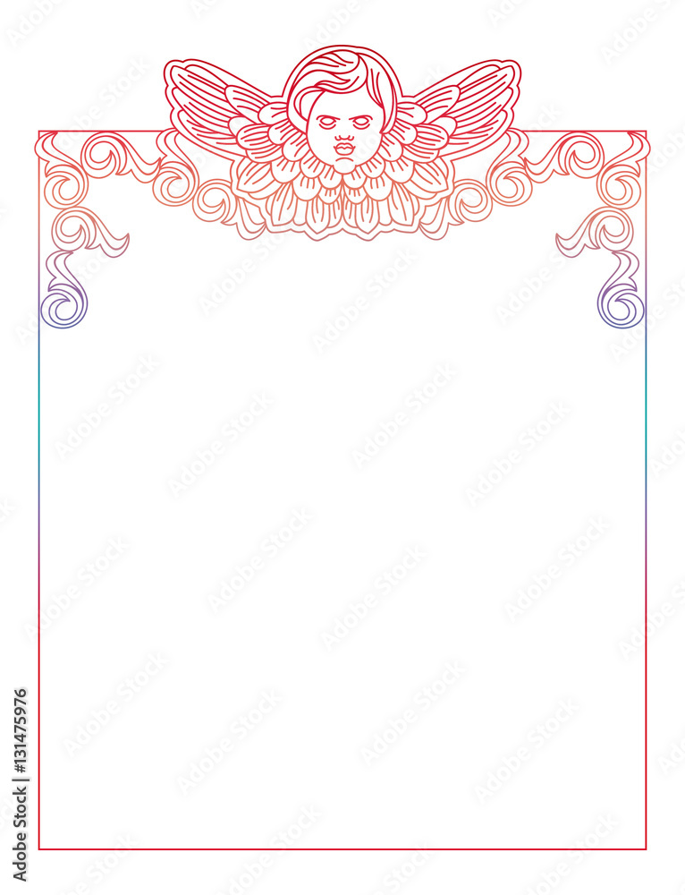 Gradient frame with angel in vintage style. Custom element for design ... Gradient frame with angel in vintage style. Custom element for design ...