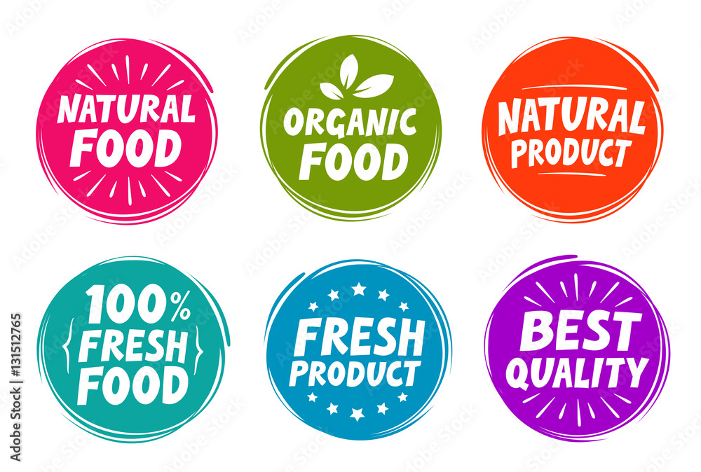 Vector set colorful labels for food, nutrition. Collection icons Stock ...