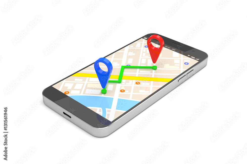 Stock-Illustration „Mobile GPS navigation concept, Smartphone with city map application and ...