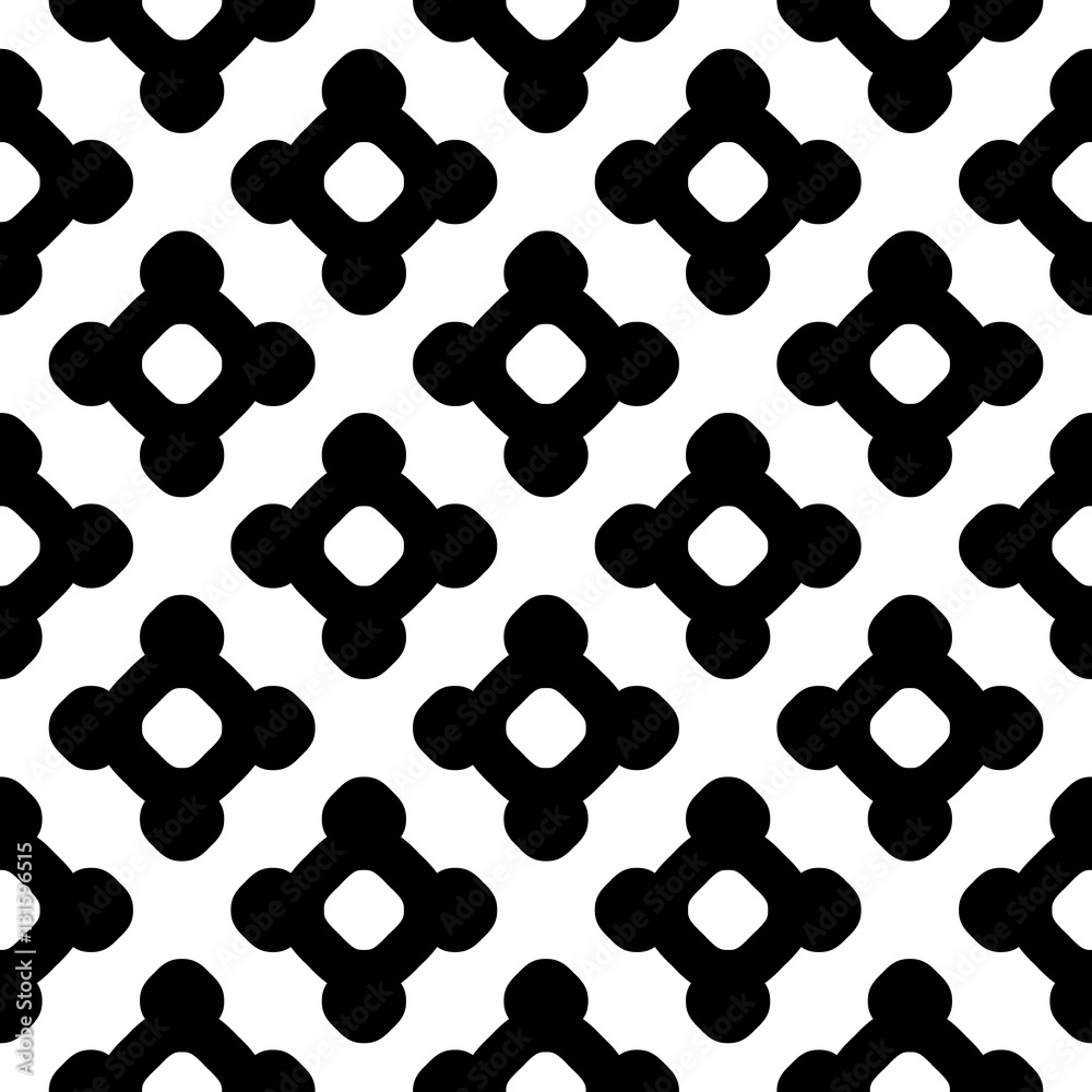 Vector monochrome seamless pattern. Abstract black & white symmetric ...