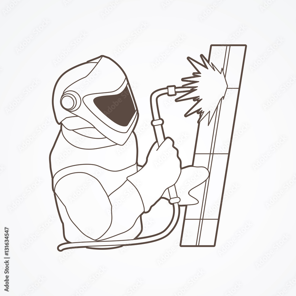 Welder working outline graphic vector. Stock Vector | Adobe Stock
