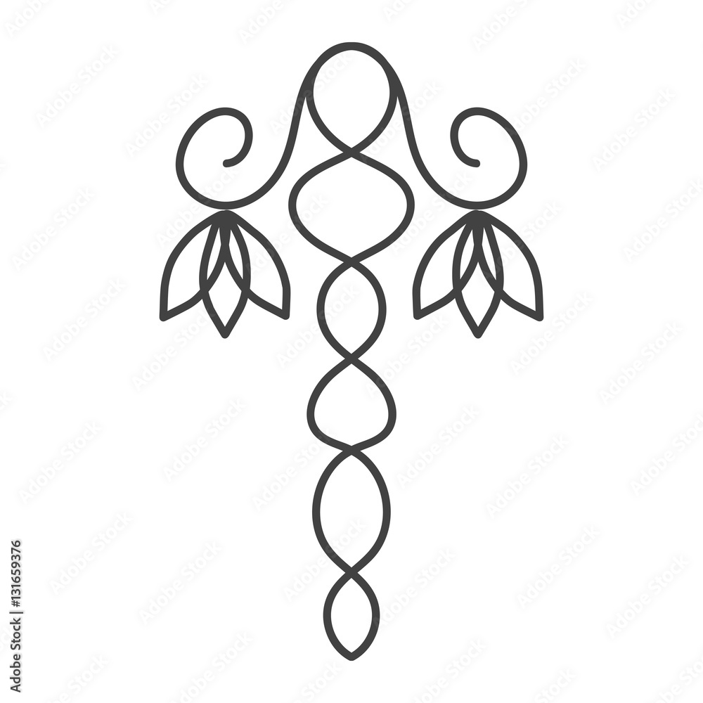 Hand drawn floral design element. Stem with flower schematic icon. Thin ...