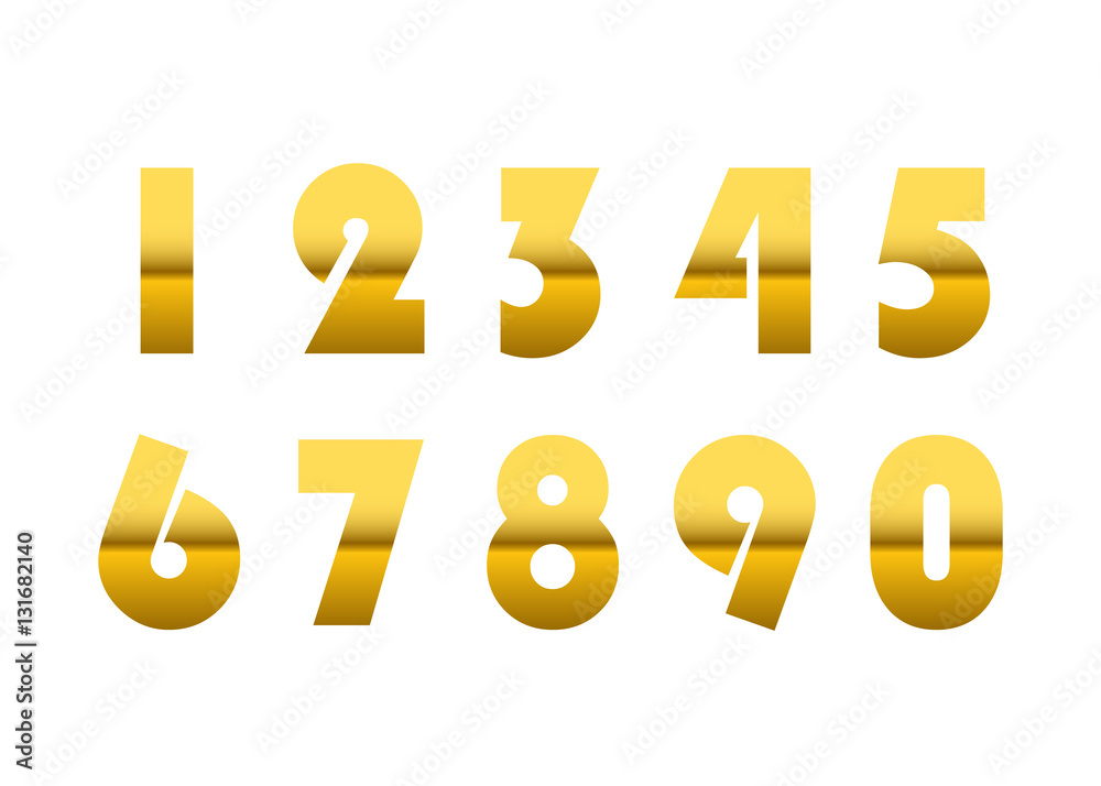 Gold 3d metallic numbers set. Golden metal texture font, isolated on ...