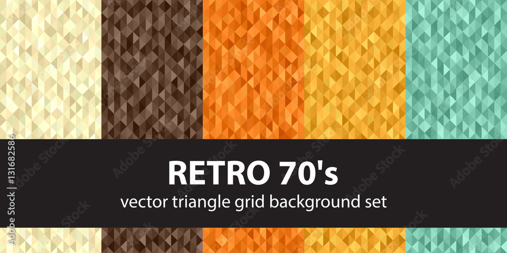 Triangle pattern set "Retro 70's". Vector seamless backgrounds Stock ...