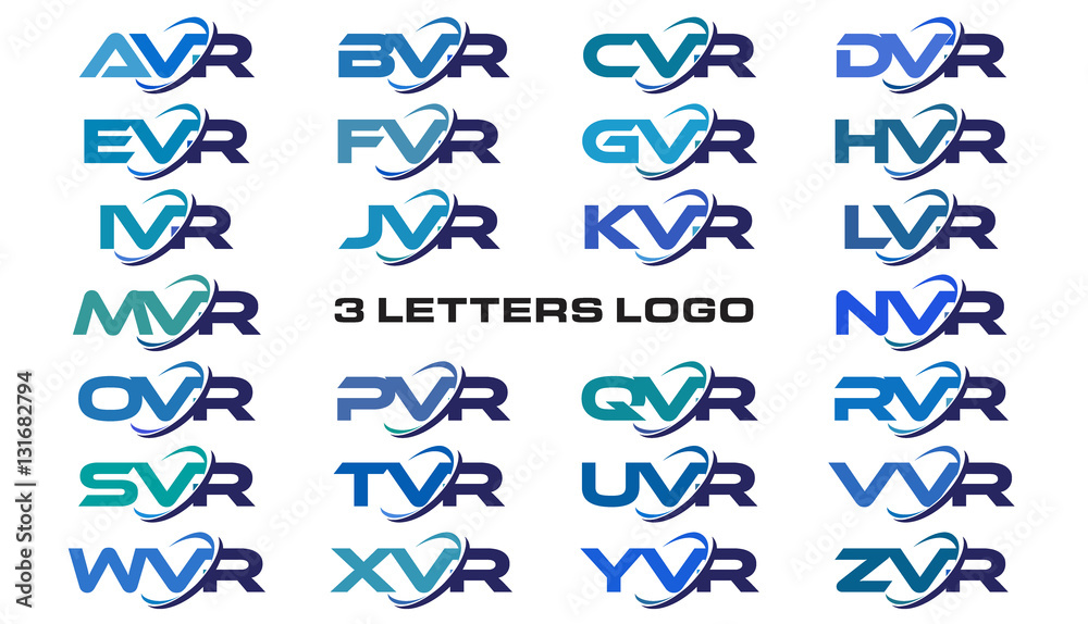 3 letters modern generic swoosh logo AVR, BVR, CVR, DVR, EVR, FVR, GVR ...