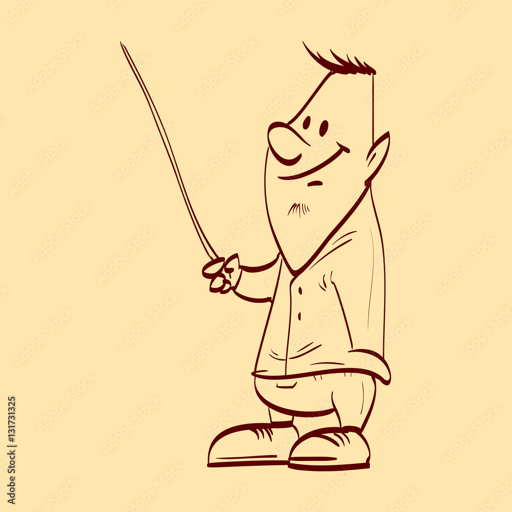 Line drawing vector illustration of an average guy presenting with a ...