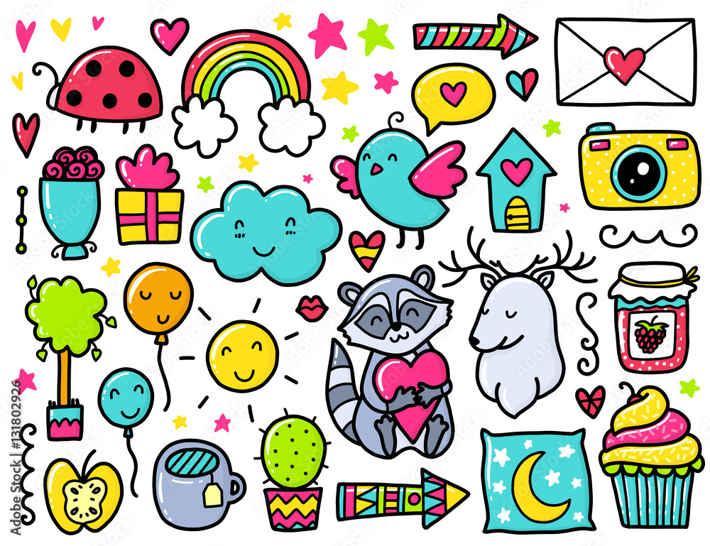 Doodles cute elements. Stock Vector | Adobe Stock