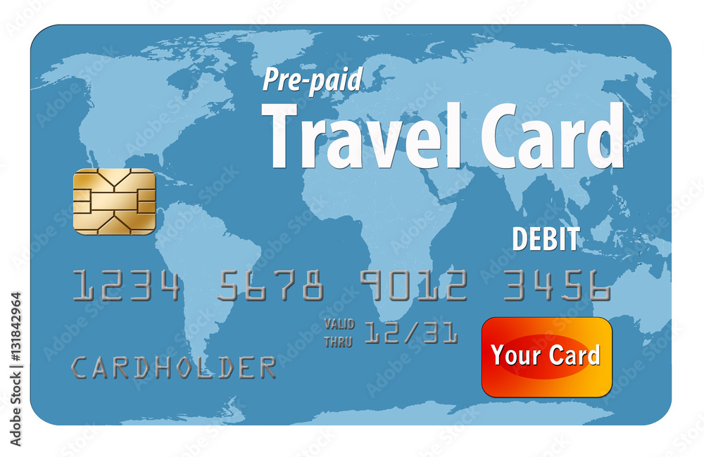 Pre-paid travel debit card with a world map as the art on the card is ...