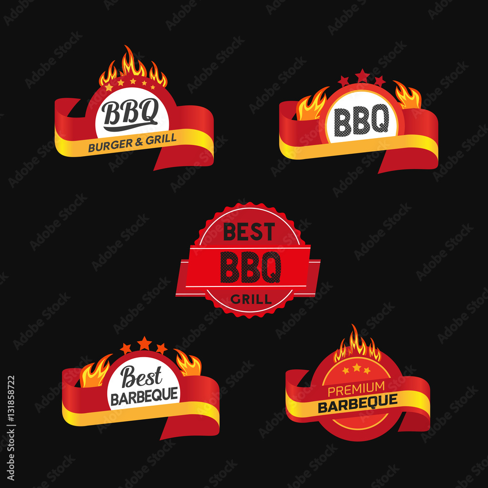 BBQ badge icon set isolated. Freehand drawn logo sign template. Burger ...