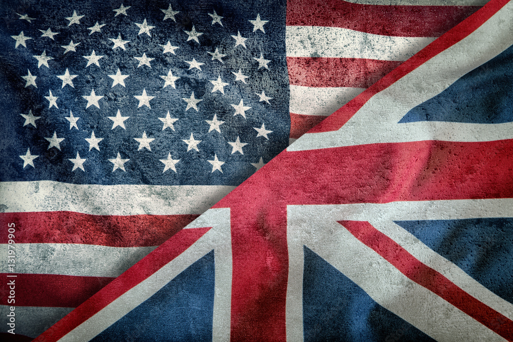 Mixed Flags of the USA and the UK. Union Jack flag.Flags of the USA and ...
