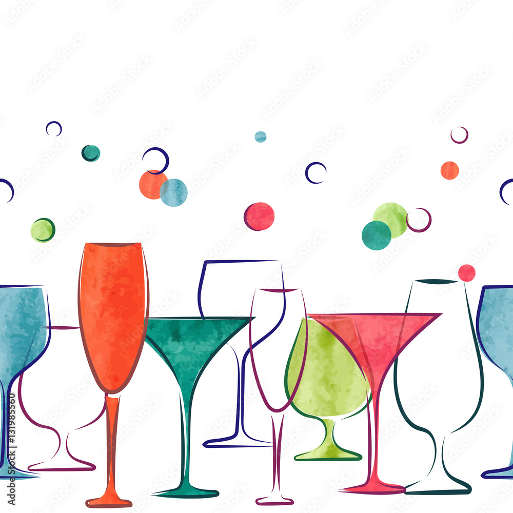 Cocktail party invitation or wine menu design. Vector border with ...