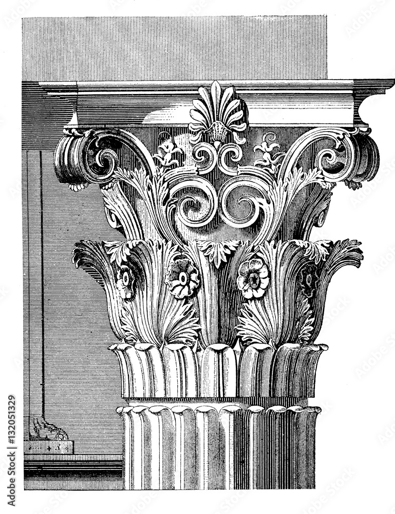 Elaborated Corinthian capital with acanthus leaves and scrolls,vintage ...