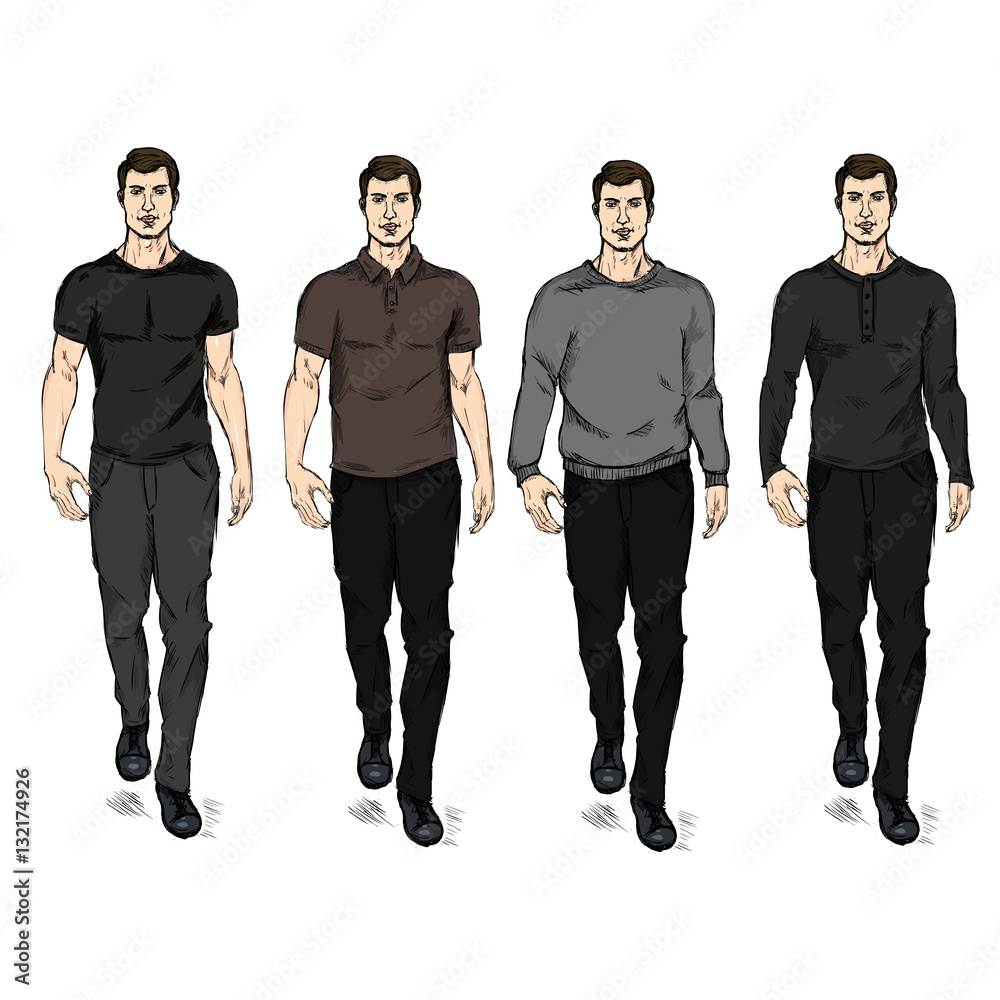 Vector Set of Sketch Fashion Male Models Stock Vector | Adobe Stock