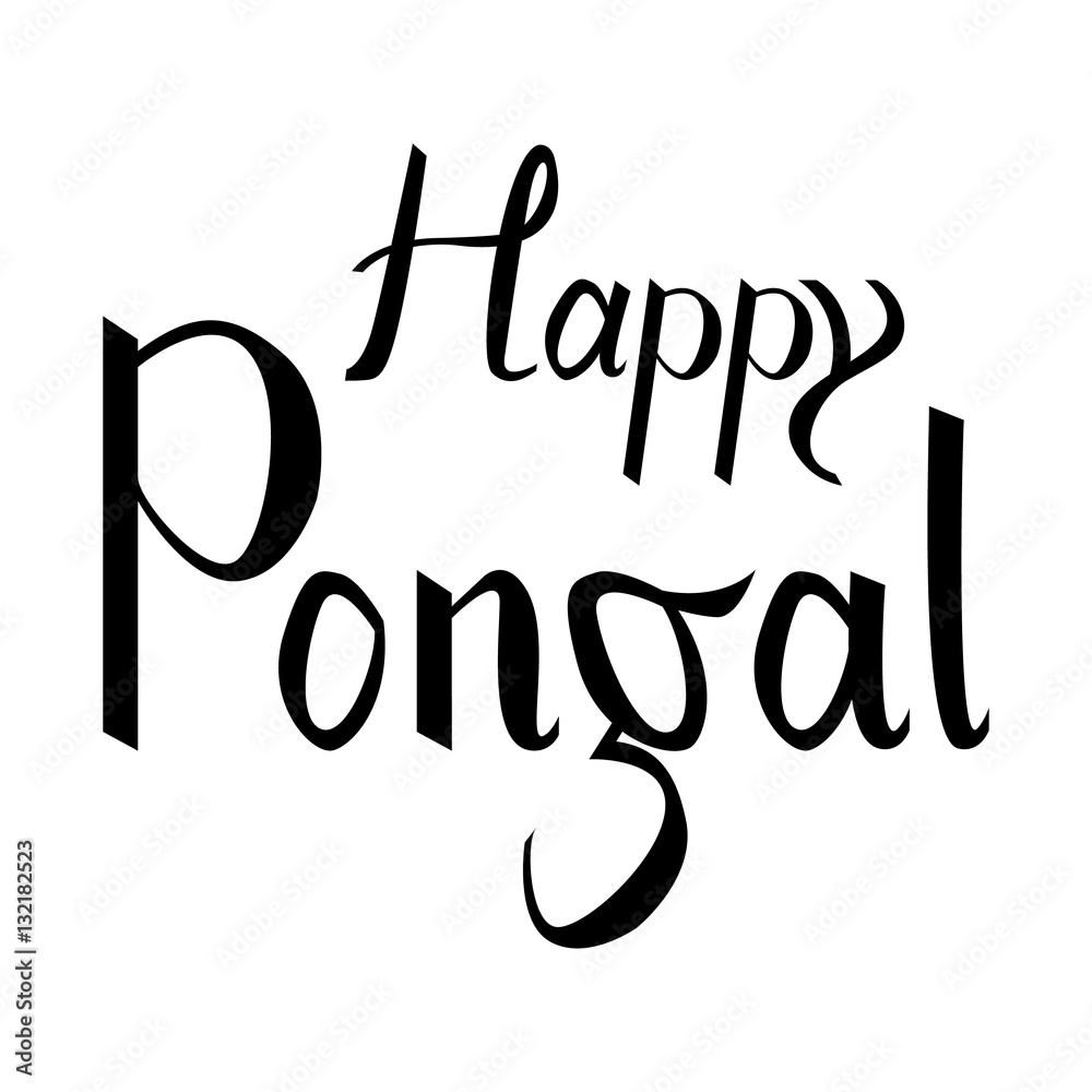 happy pongal handwritten ink lettering inscription to occasion of south ...
