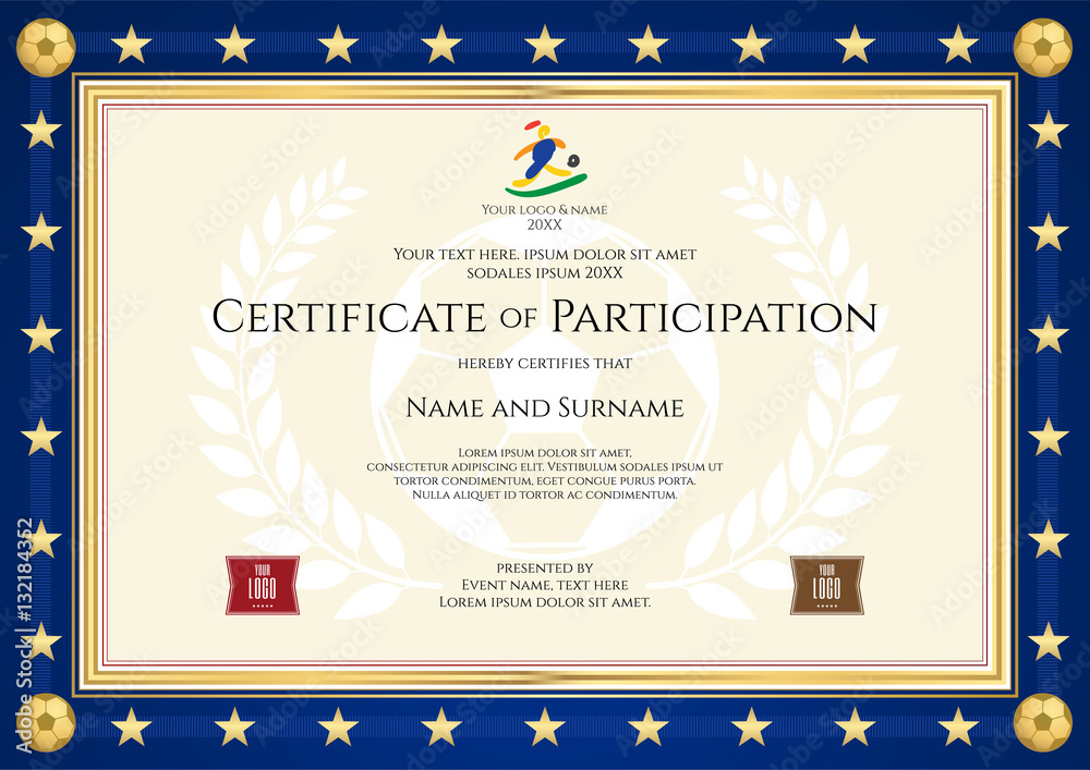 Certificate of participation in sport theme for football match with ...