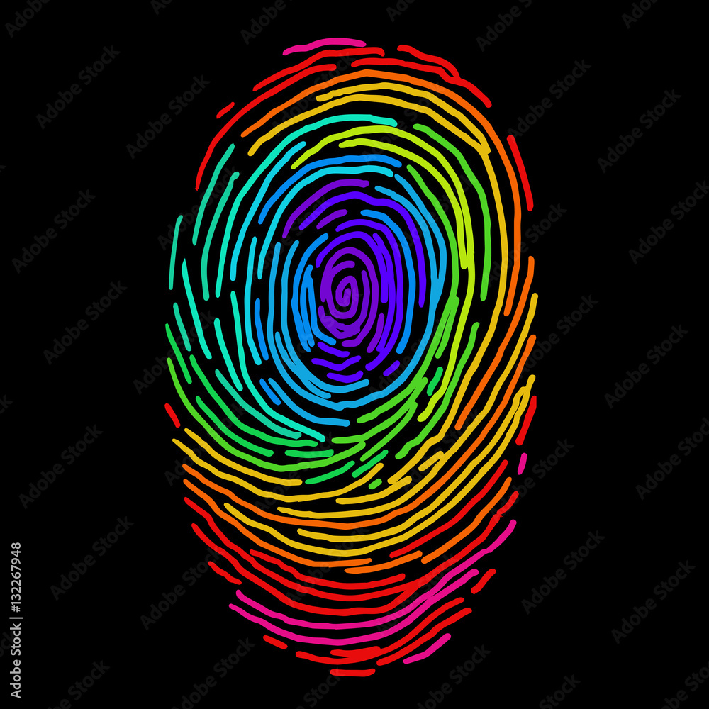 Rainbow vector fingerprint sketch. Hand drawn outline illustration with ...