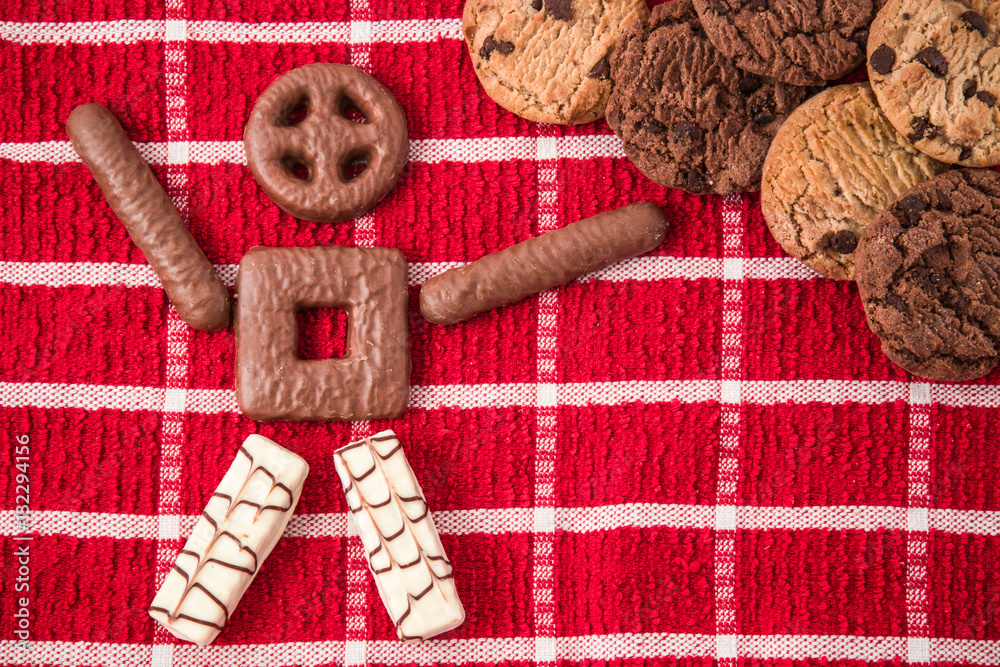 Pegman made from cookies. Cookies with chocolate on the towel ...