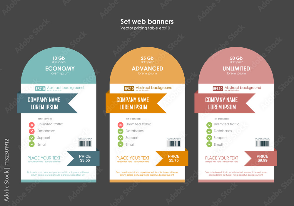 Vector de Stock Set tariffs. interface for the site. ui ux vector ...