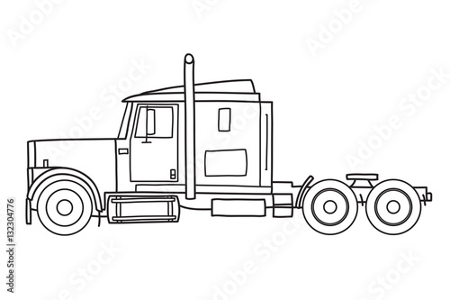 Old semi truck with sleeper towing engine transport. american tractor ...