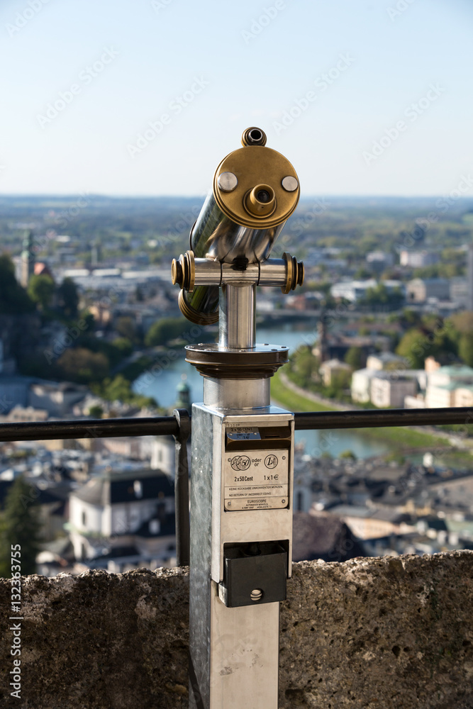 Public monocular telescope (monoscope) on the top of observation deck ...