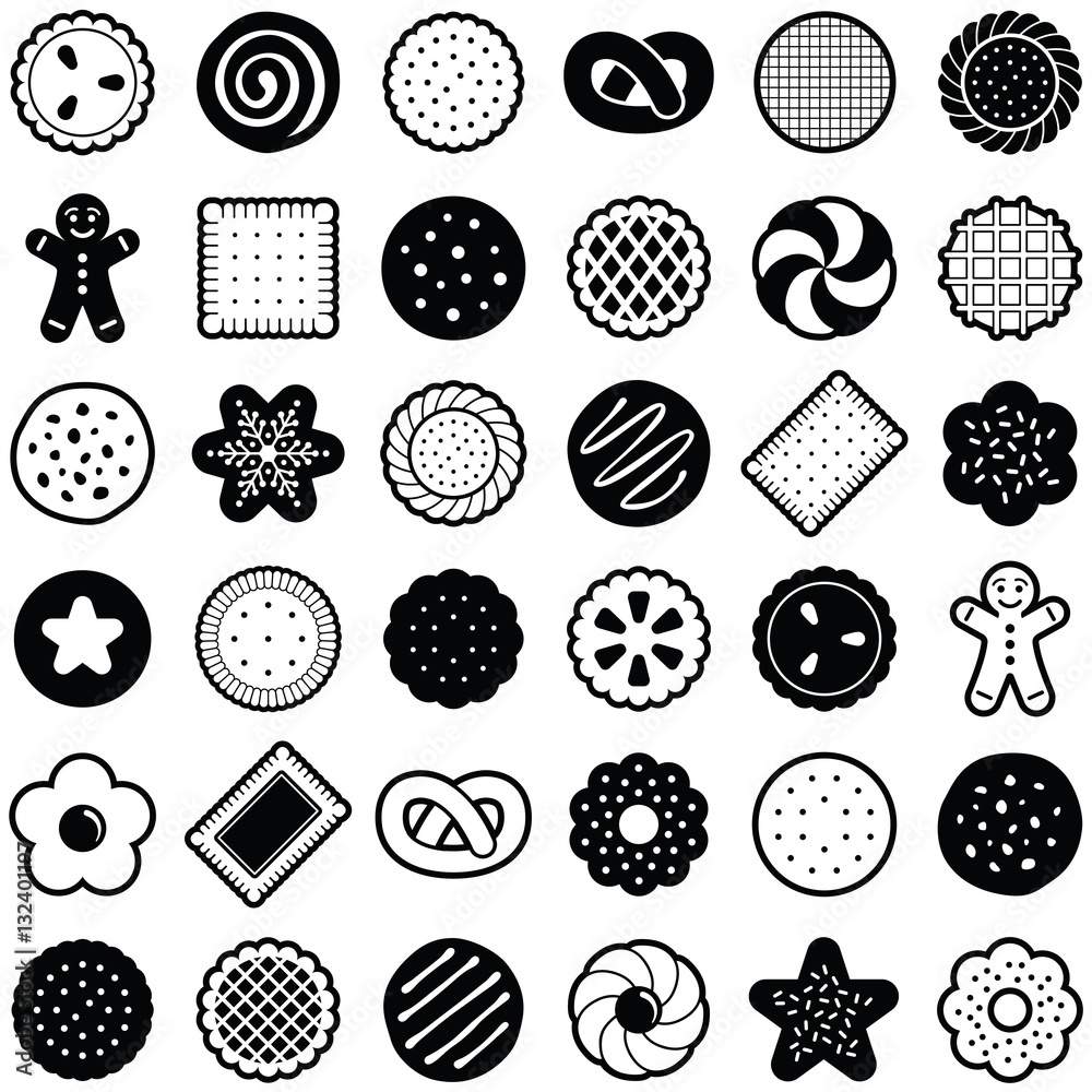 Cookie icon collection - vector outline illustration and silhouette ...