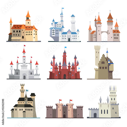 Set of medieval castles icons isolated on white background. Vector ...