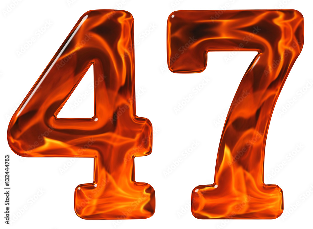 47, forty seven, numeral, imitation glass and a blazing fire, is Stock ...