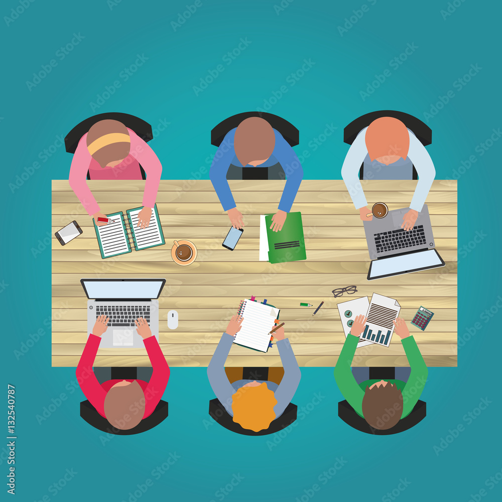 Office table top view business flat web infographic concept vector ...