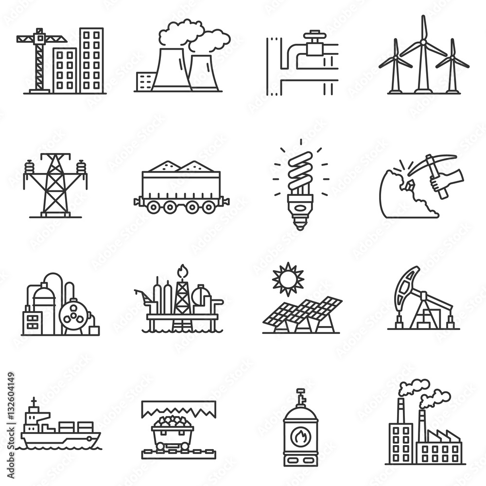 Industry icons set. different kinds enterprise, thin line design ...