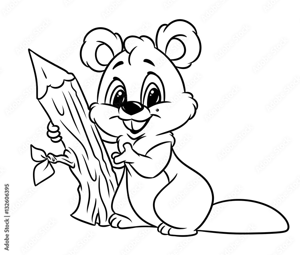 Beaver tree animal coloring pages cartoon illustration isolated image ...