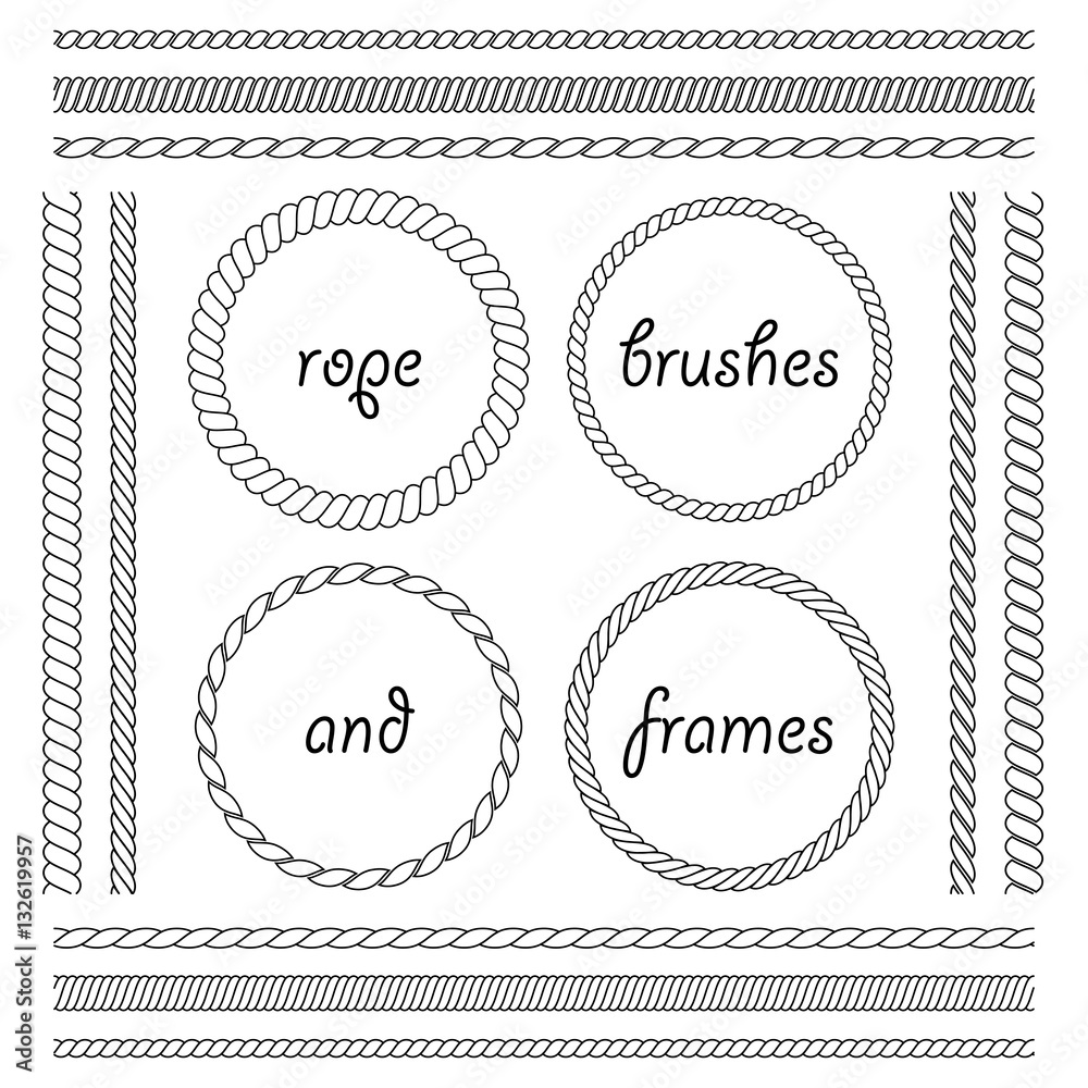 Set of round vector frames from rope isolated on white background ...