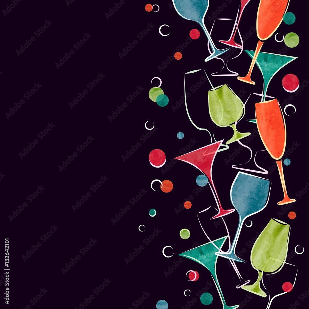 Cocktail party invitation or wine card design. Vector border with ...