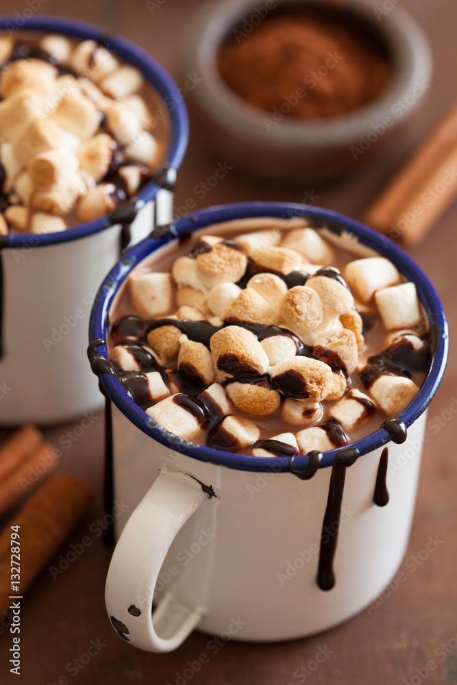 s'mores hot chocolate mini marshmallows cinnamon winter drink の Stock ...