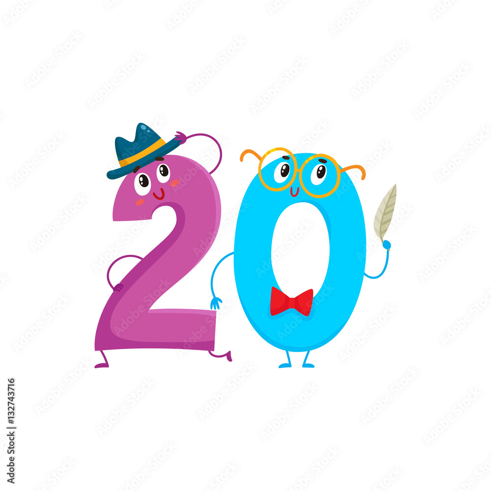 Cute and funny colorful 20 number characters, cartoon vector ...
