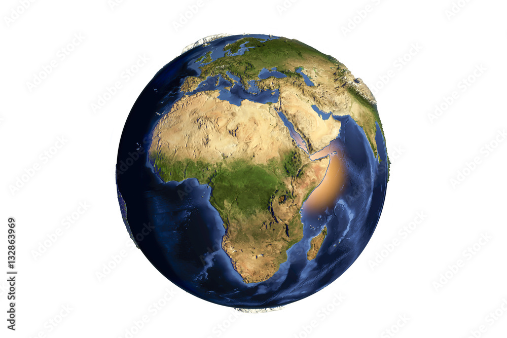 Planet Earth from space showing Africa with enhanced bump isolated on ...