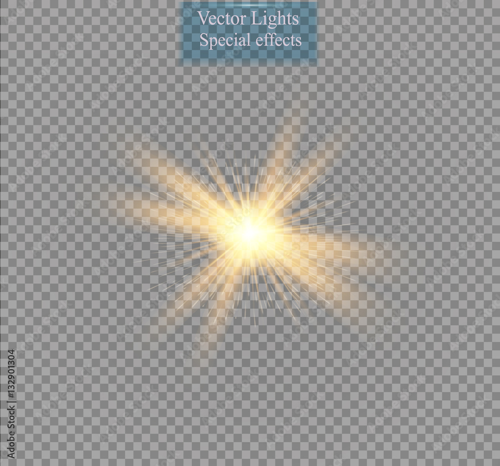 Glow light effect. Starburst with sparkles on transparent background. Vector illustration. Sun ...